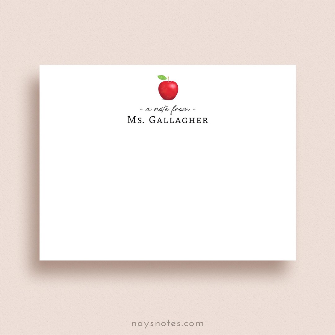 Personalized Apple Stationery - Teacher Note Cards - Flat, Set of 10 ...