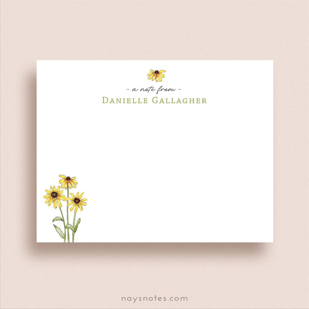 Black Eyed Susan Note Cards - Flat Note Card Set - Personalized Black ...