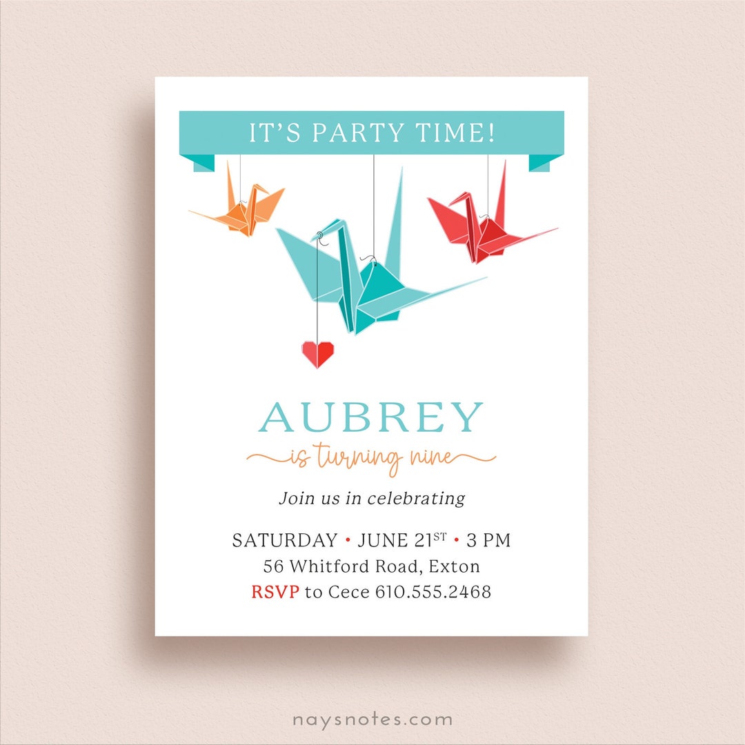 Origami Invitations Origami Birthday Party Invitations - Etsy
