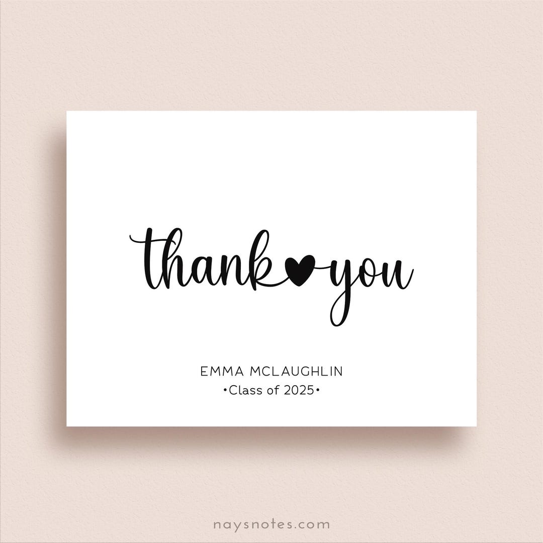 Custom Thank You Notes With Heart - Folded Note Card Set - Personalized ...