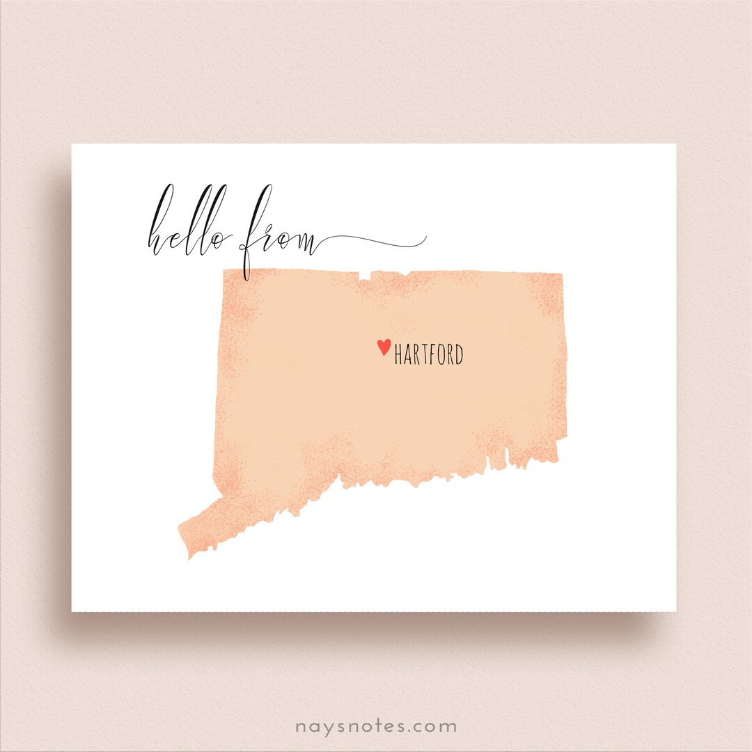 Connecticut Map Note Cards - Heart on ANY CITY, Town or Place - Folded ...