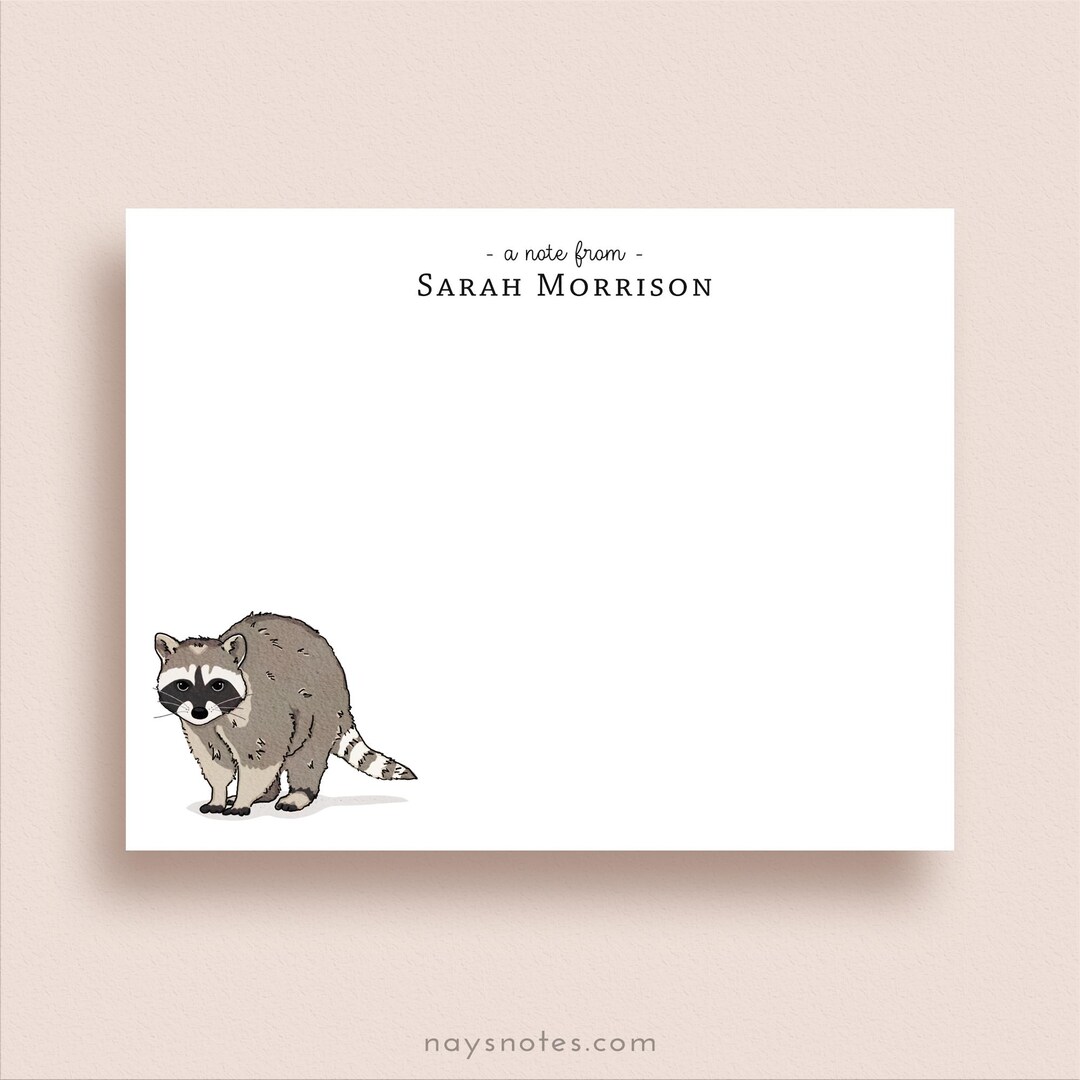 Raccoon Note Cards - Flat Note Card Set - Personalized Raccoon ...