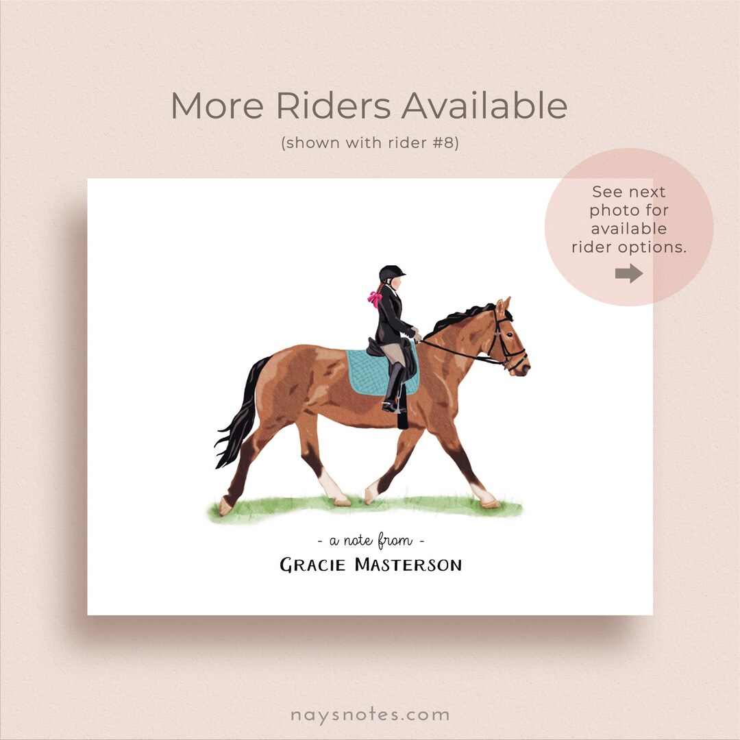 Horse and Rider Note Cards - Folded Note Card Set - Personalized ...