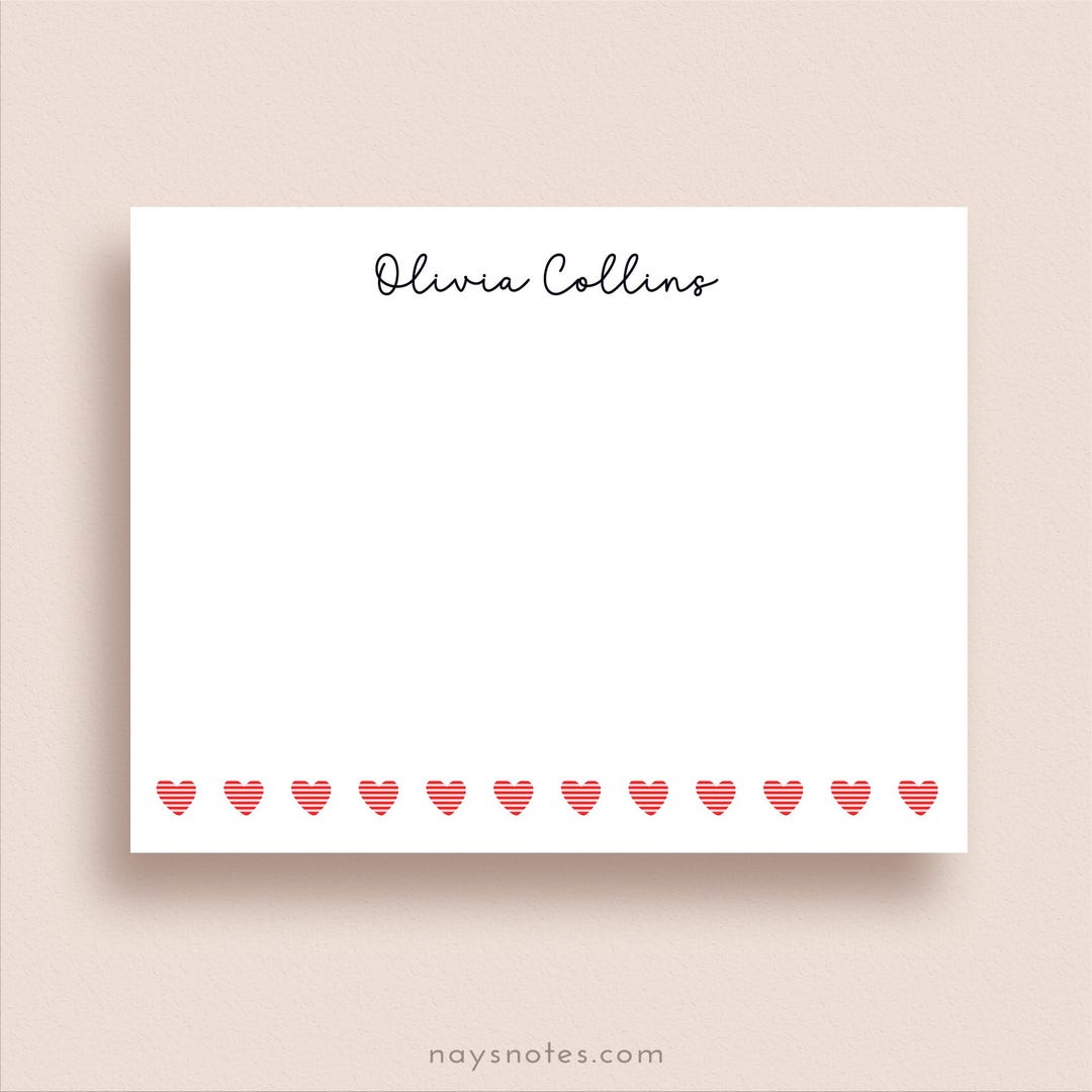 Heart Note Cards - Flat Note Card Set - Personalized Heart Stationery ...