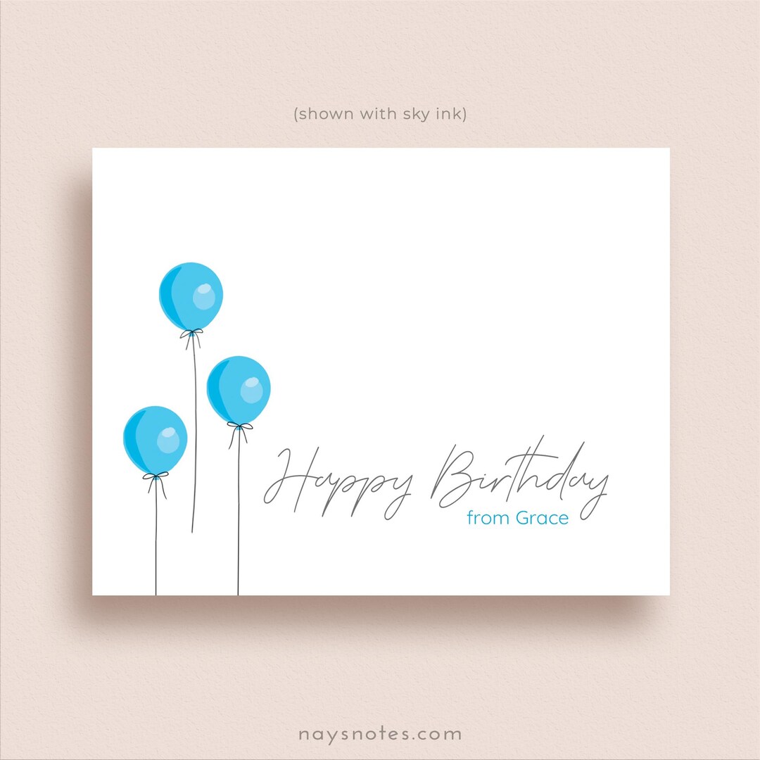 Happy Birthday Note Cards - Folded Note Card Set - Personalized Balloon ...