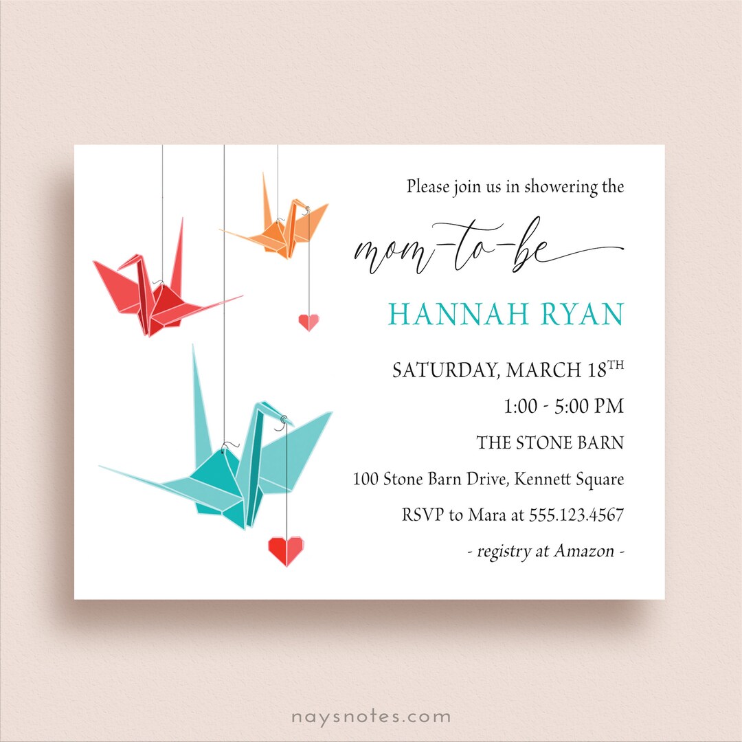 Origami Baby Shower Invitations Origami Crane Invitations Origami Party ...