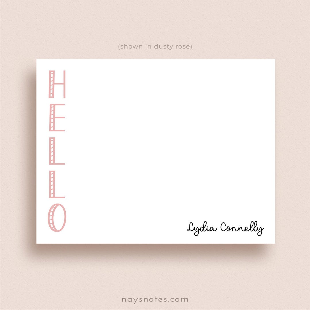 Hello Note Cards Flat Note Card Set Personalized Stationery Custom ...