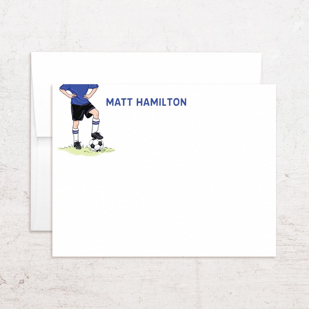 Personalized Soccer Stationery - Soccer Player Note Cards - Flat, Set ...