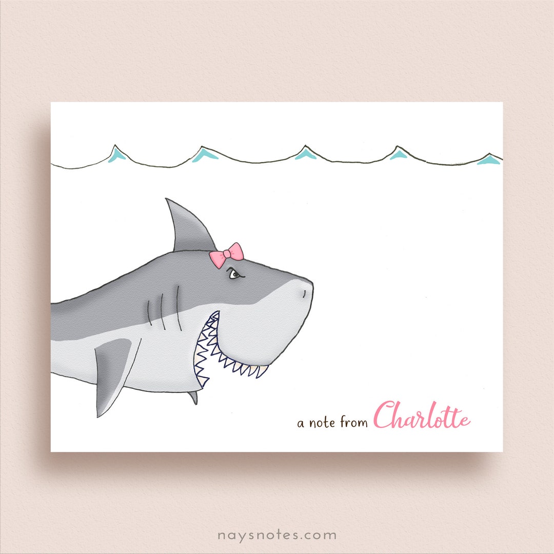 Girl Shark Note Cards Folded Note Cards Personalized Shark Stationery ...