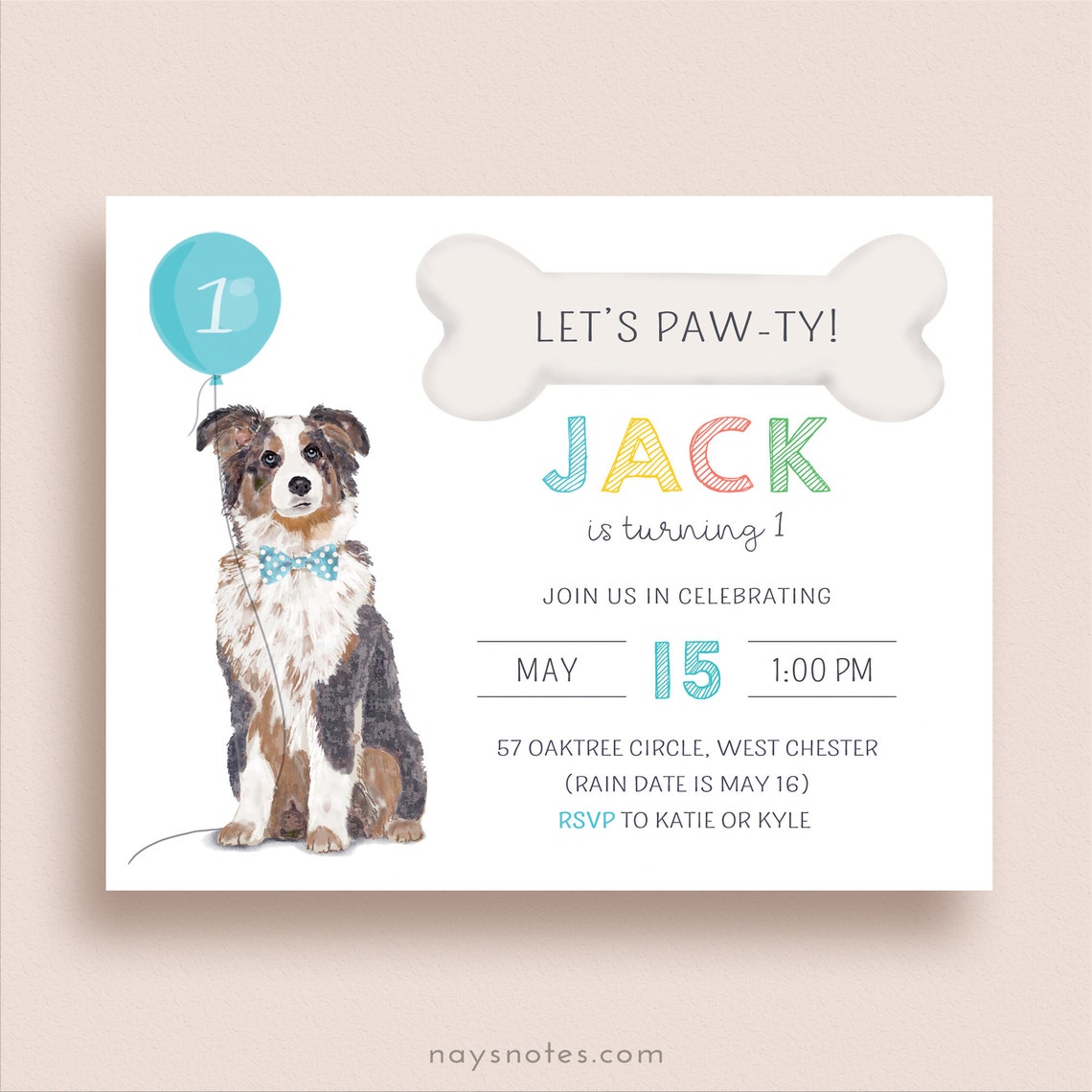 Dog Birthday Invitations Puppy Party Invitations Kids Dog - Etsy