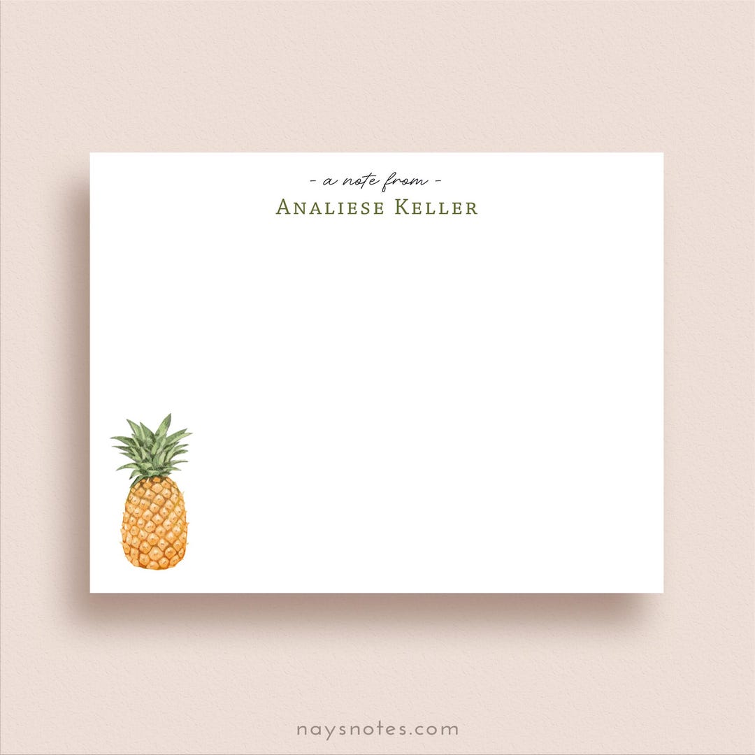 Pineapple Note Cards - Flat Note Card Set - Personalized Pineapple Stationery - Pineapple Lover ...