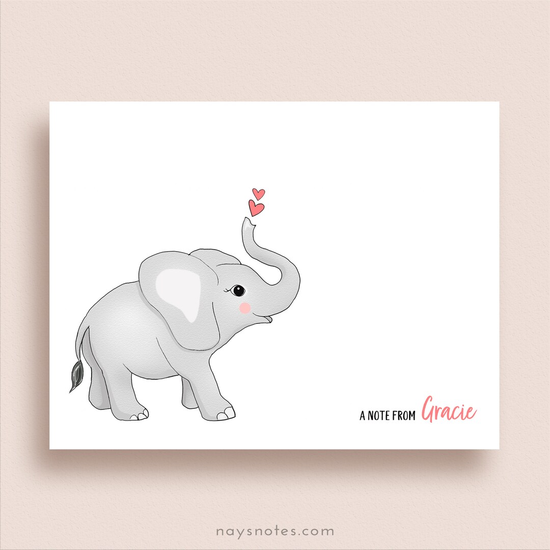 Elephant Note Cards Folded Note Cards Personalized Elephant Stationery ...