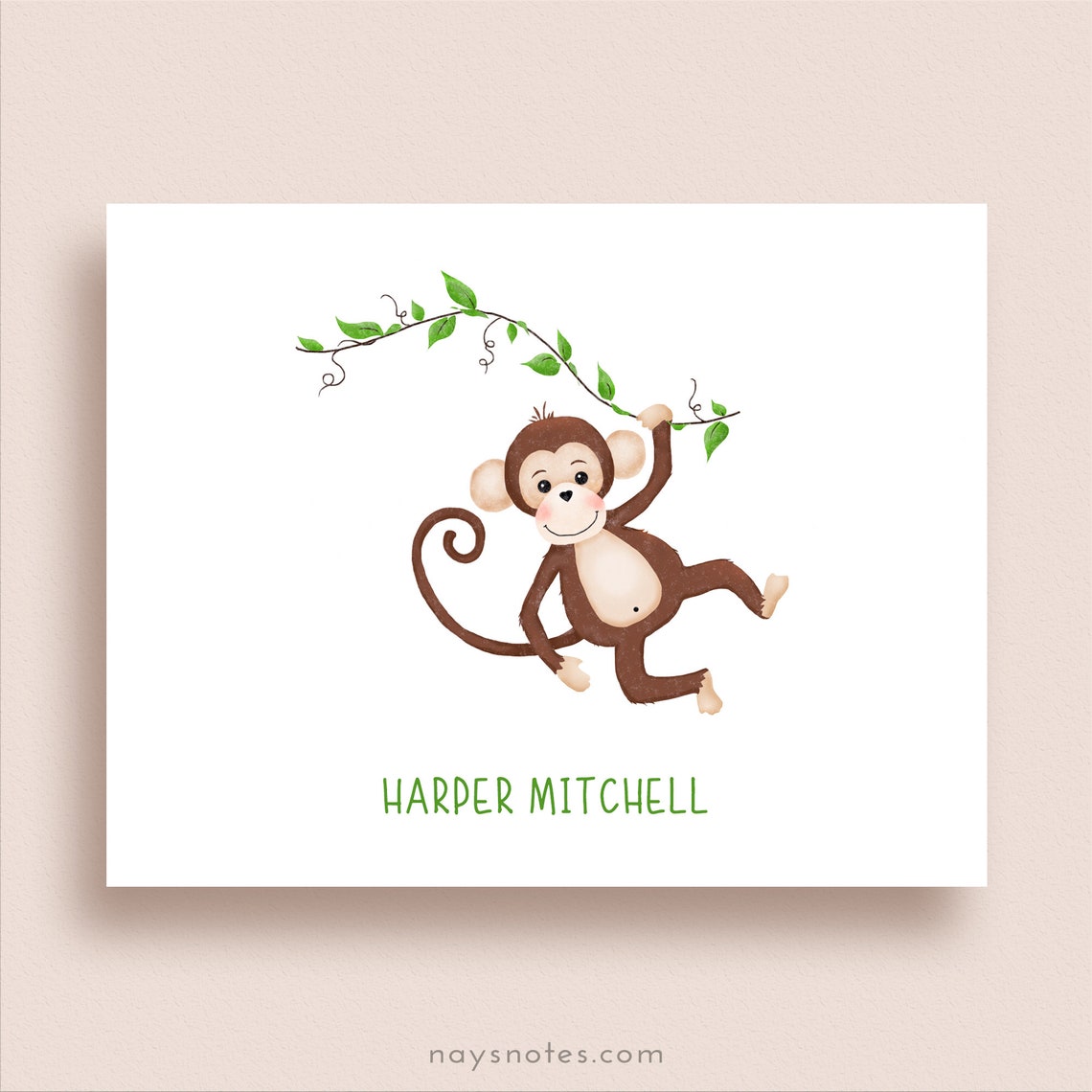 Monkey Note Cards Animal Note Cards Monkey Folded Note - Etsy