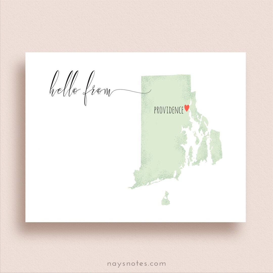 Rhode Island Map Note Cards - Heart on ANY CITY, Town or Place - Folded ...