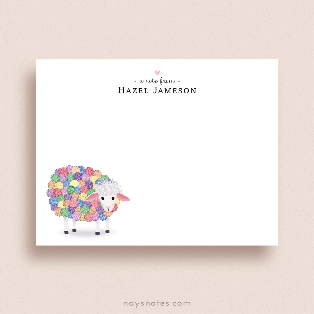Knitting Sheep Note Cards - Flat Note Cards - Personalized Knitting ...