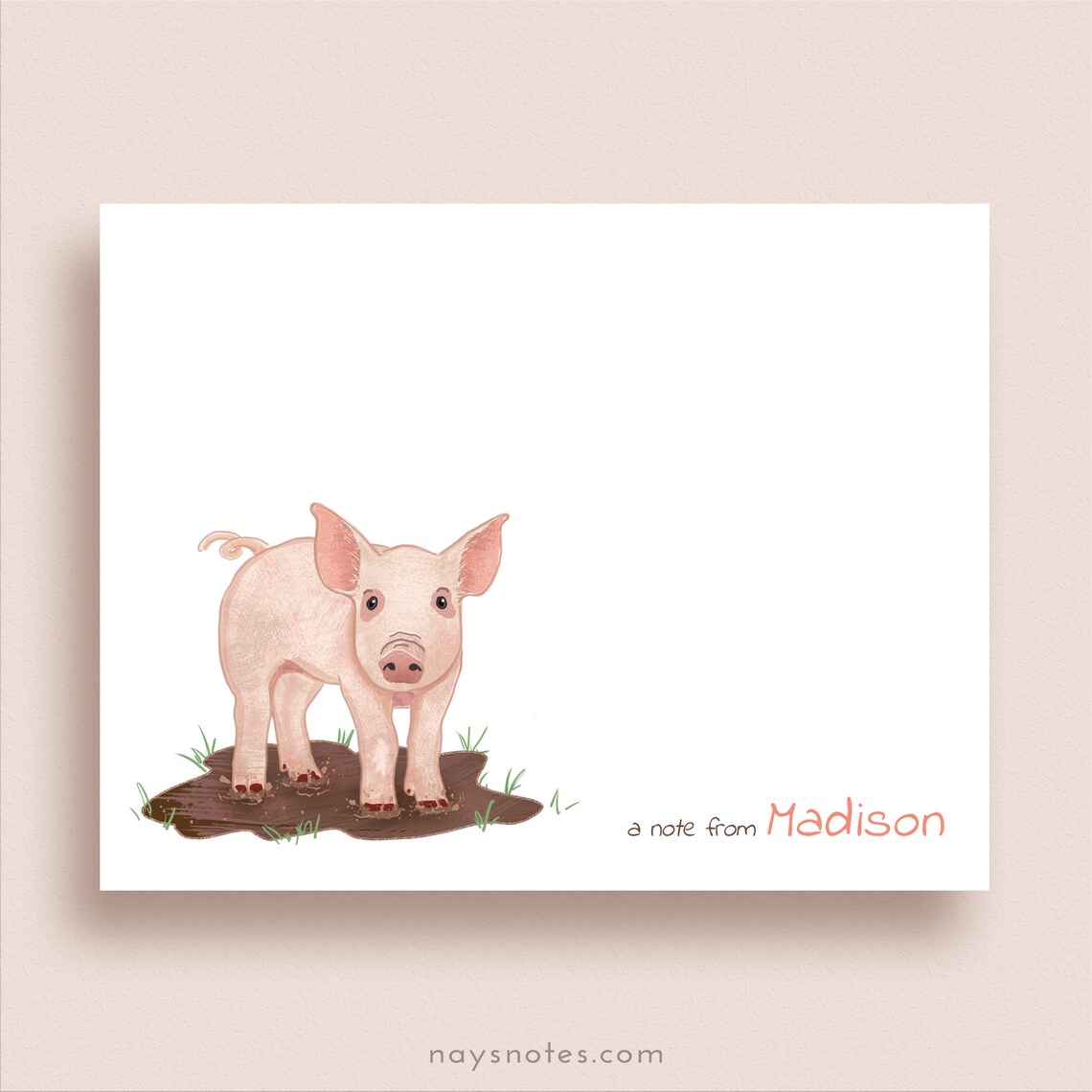 Pig Note Cards Folded Note Cards Personalized Pig - Etsy