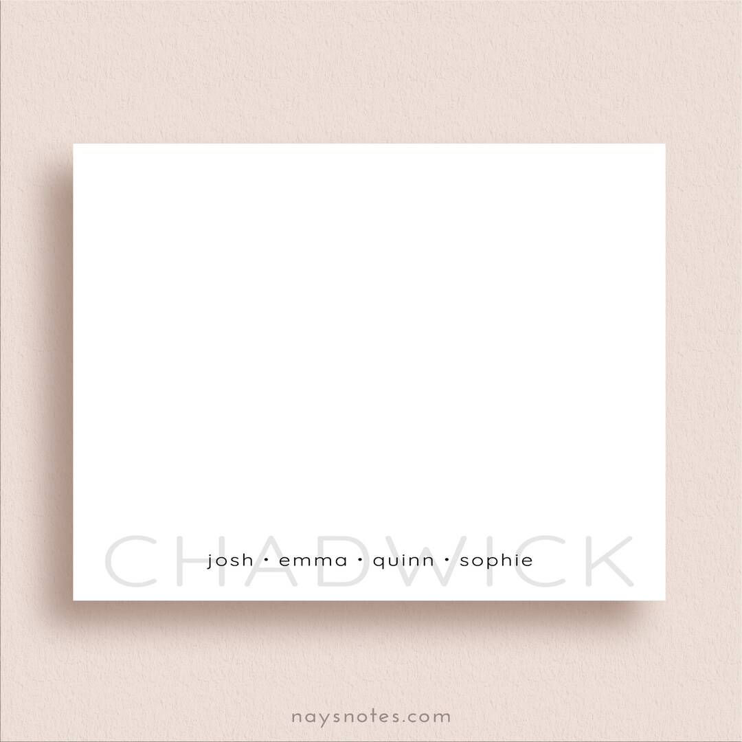 Personalized Family Note Cards - Family Stationery - Flat Note Card Set ...