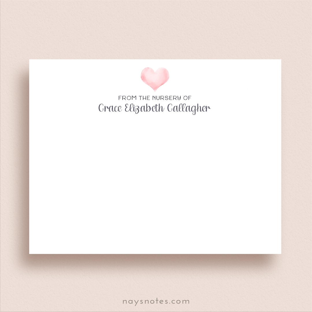 Heart Note Cards Personalized Baby Girl Note Cards Baby Thank You Cards ...