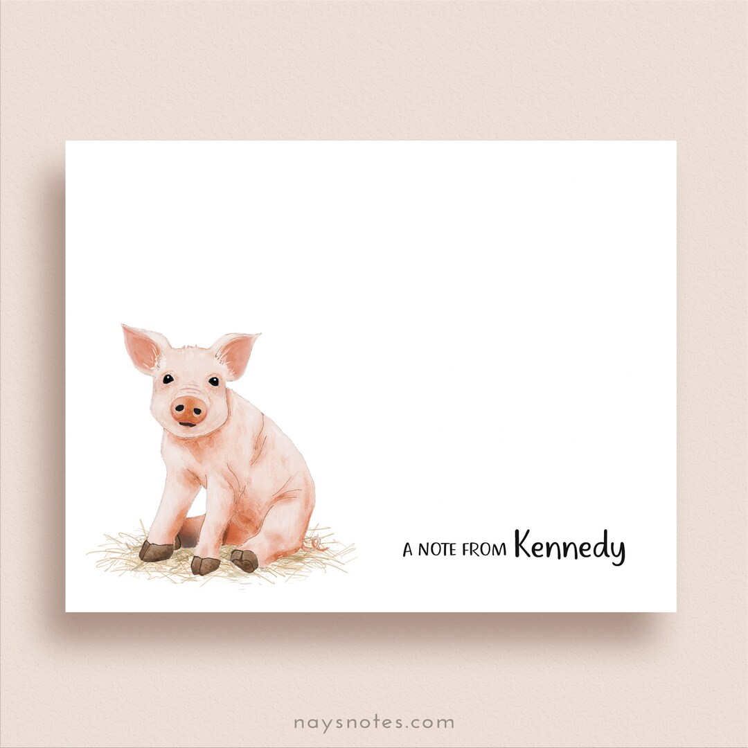 Pig Note Cards Animal Note Cards Personalized Pig Stationery Folded Pig ...
