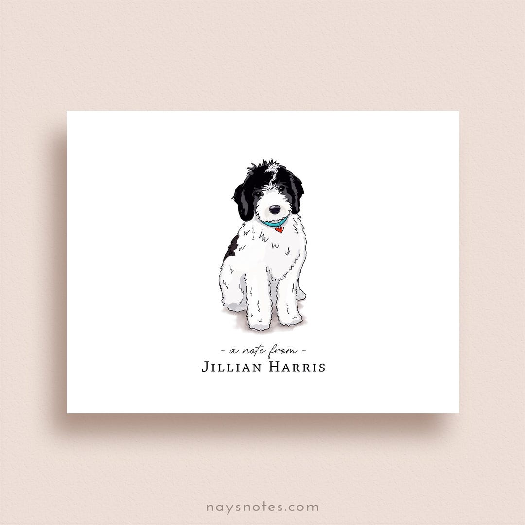 Sheepadoodle Note Cards - Folded Note Card Set - Personalized Doodle Stationery - Black & White ...