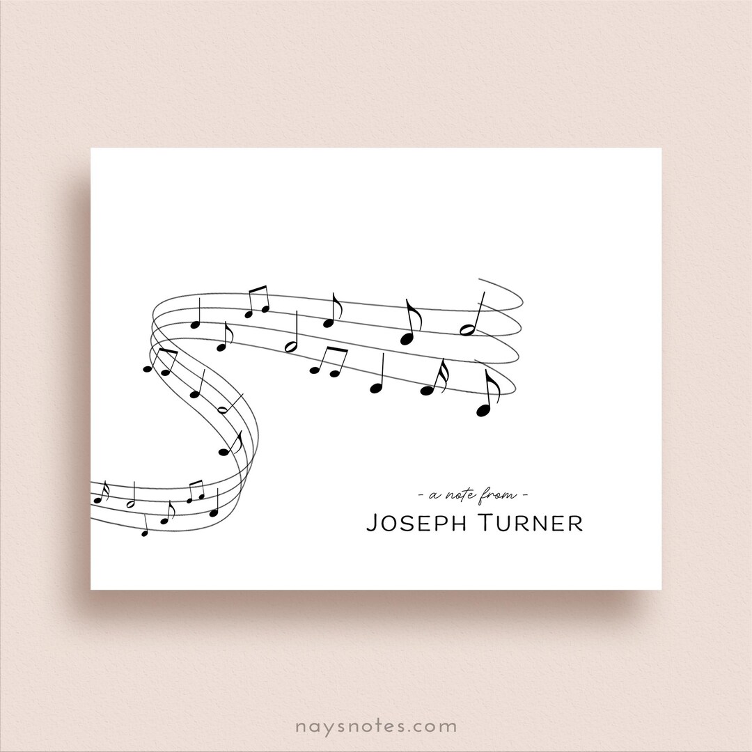 Music Note Cards - Folded Note Card Set - Personalized Music Stationery ...