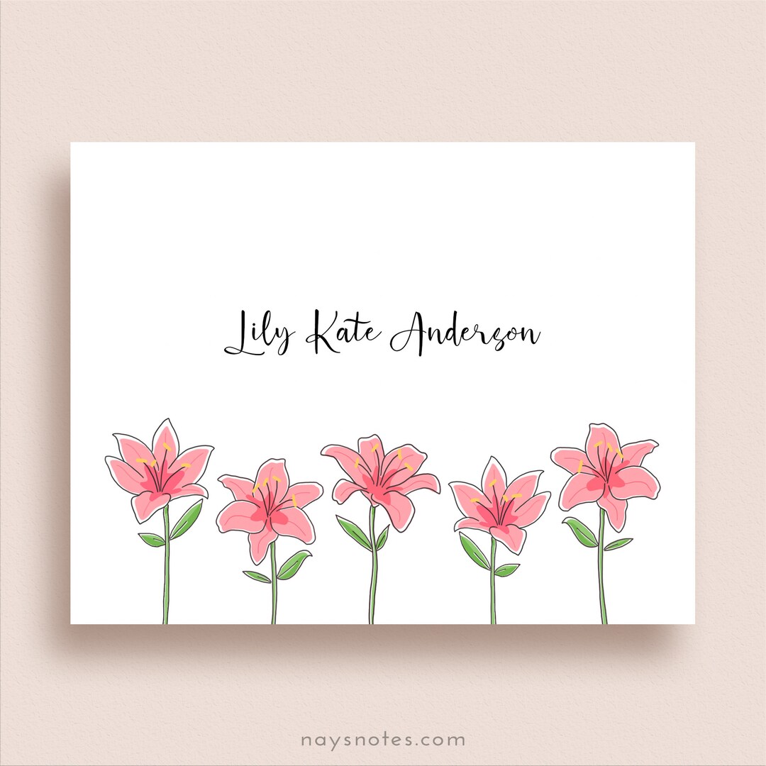 Lily Note Cards Floral Note Cards Folded Lily Note Cards Personalized ...