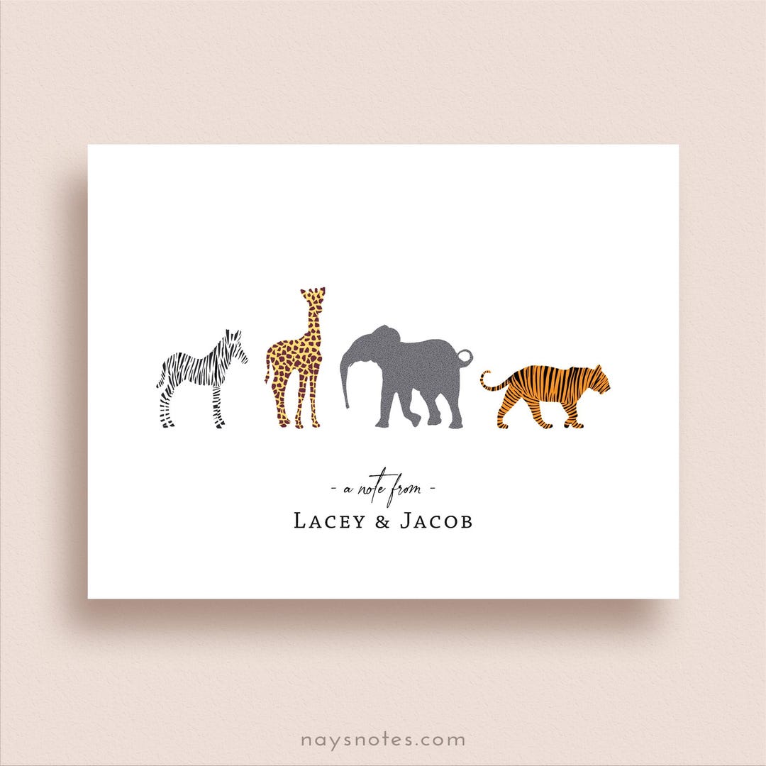 Safari Animal Note Cards - Folded Note Card Set - Personalized Zoo ...