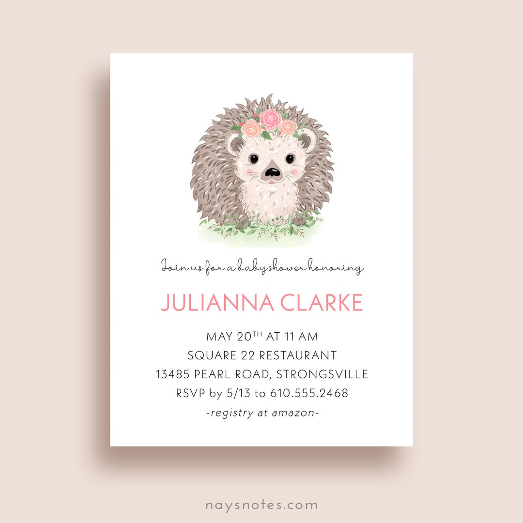 Baby Shower Invitations Pink Hedgehog Invitations Hedgehog - Etsy
