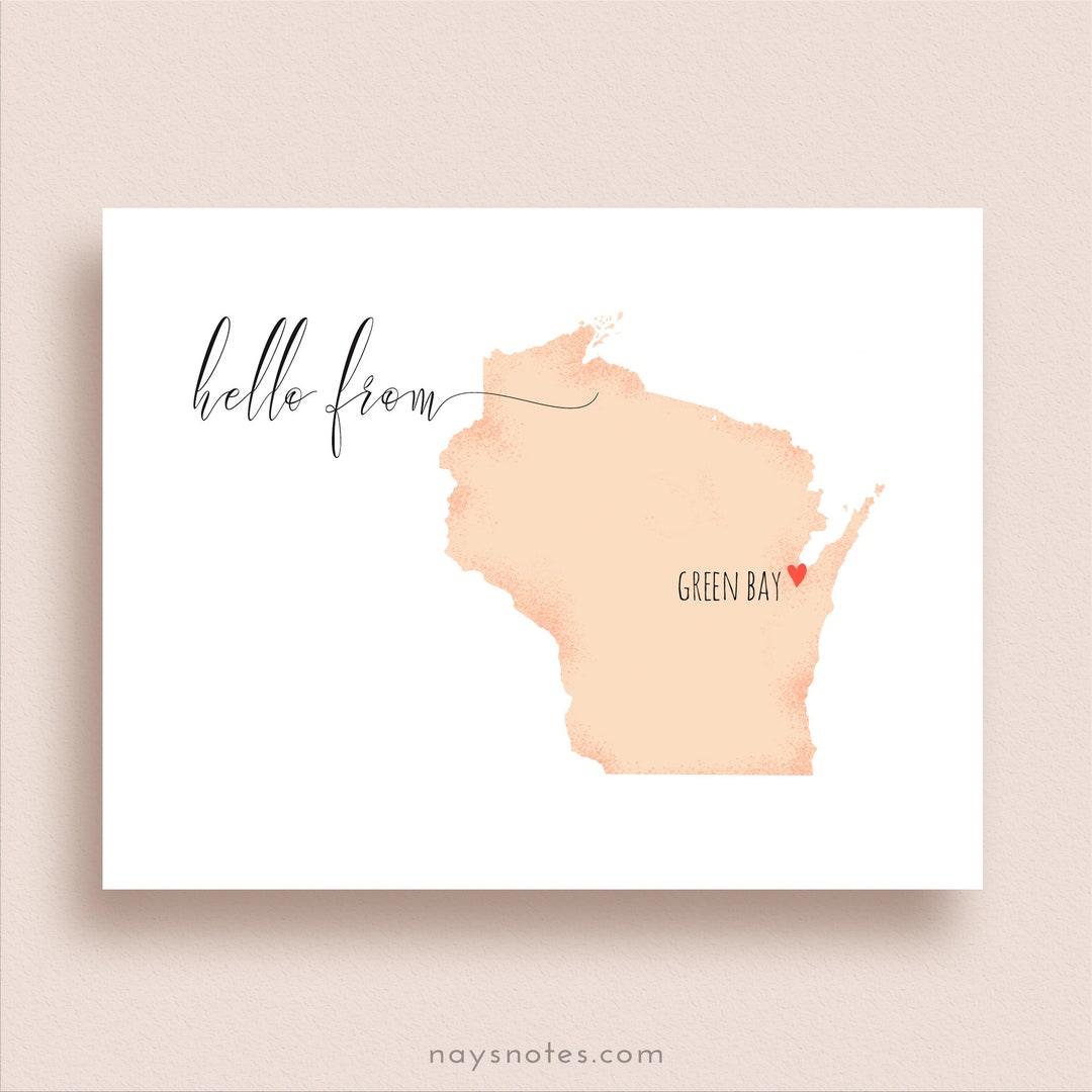Wisconsin Map Note Cards - Heart on ANY CITY, Town or Place - Folded ...