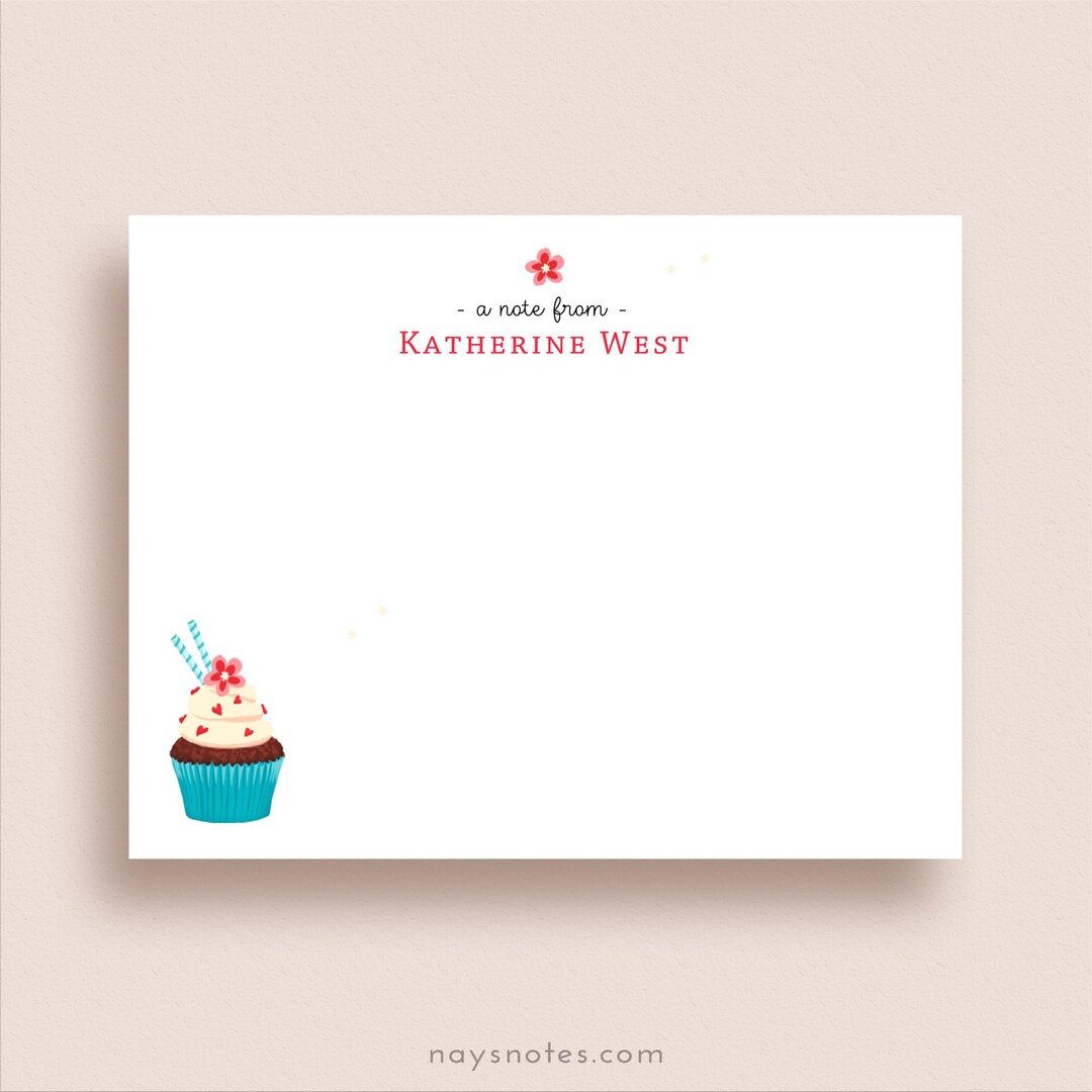 Cupcake Note Cards - Flat Note Card Set - Personalized Cupcake ...
