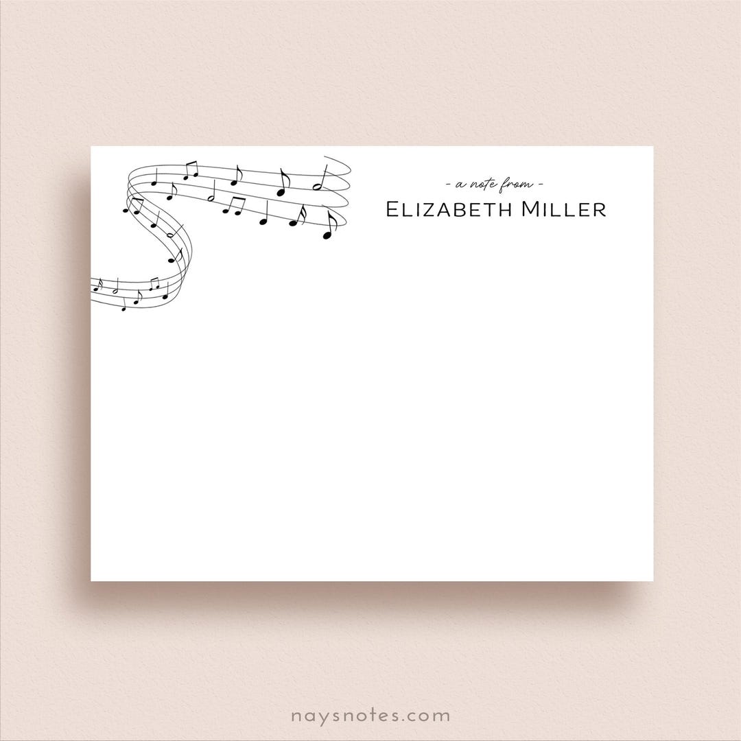 Personalized Music Notes Stationery - Music Staff Note Cards - Flat ...