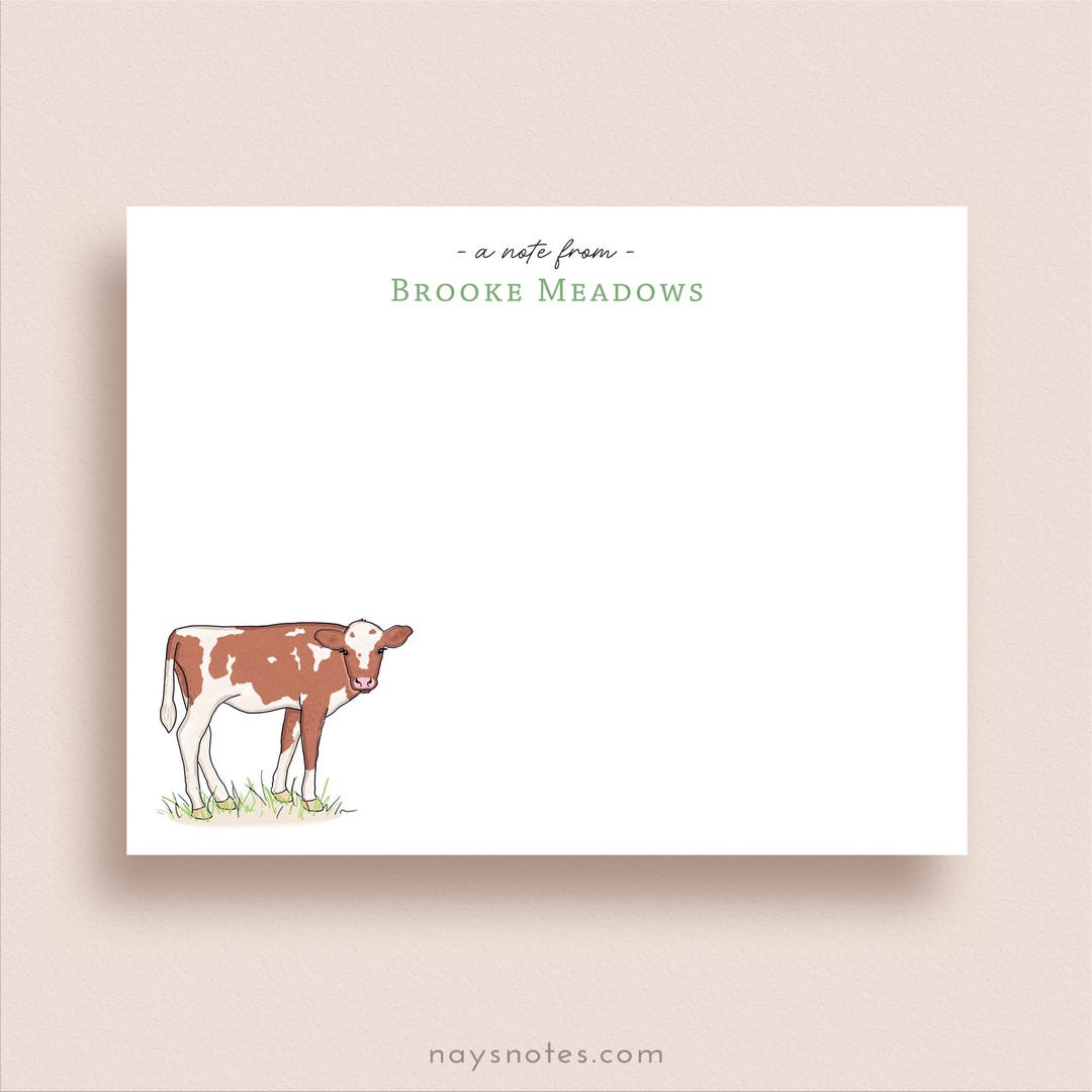Cow Note Cards - Flat Note Card Set - Personalized Cow Stationery ...