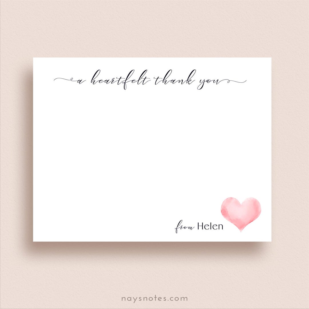 Heart Note Cards - Flat Note Card Set - Personalized Heart Stationery ...