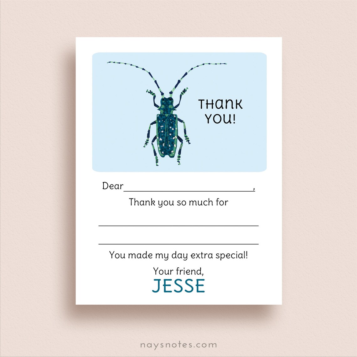 Bug Thank You Flat Notes Fill-in Thank You Notes Beetle - Etsy