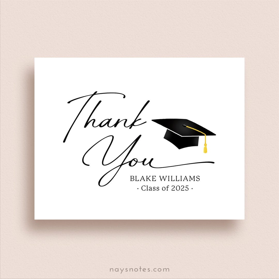 Graduation Thank You Cards - Folded Note Card Set - Personalized ...