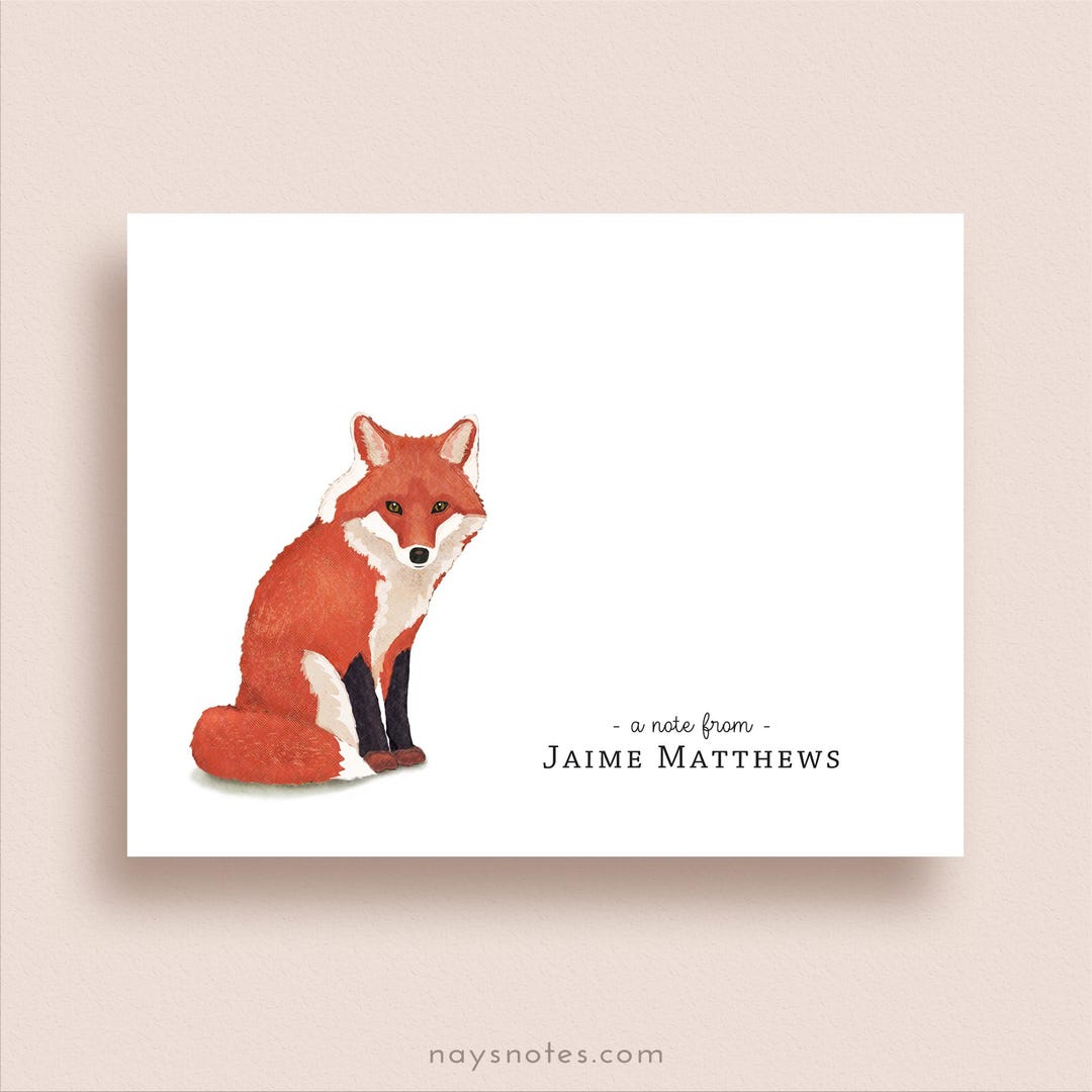 Fox Note Cards - Folded Note Card Set - Personalized Fox Stationery ...
