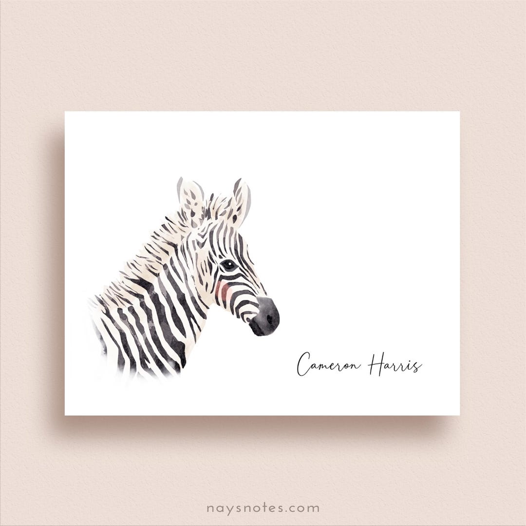Personalized Zebra Stationery - Zebra Note Cards - Folded, Set of 8 ...
