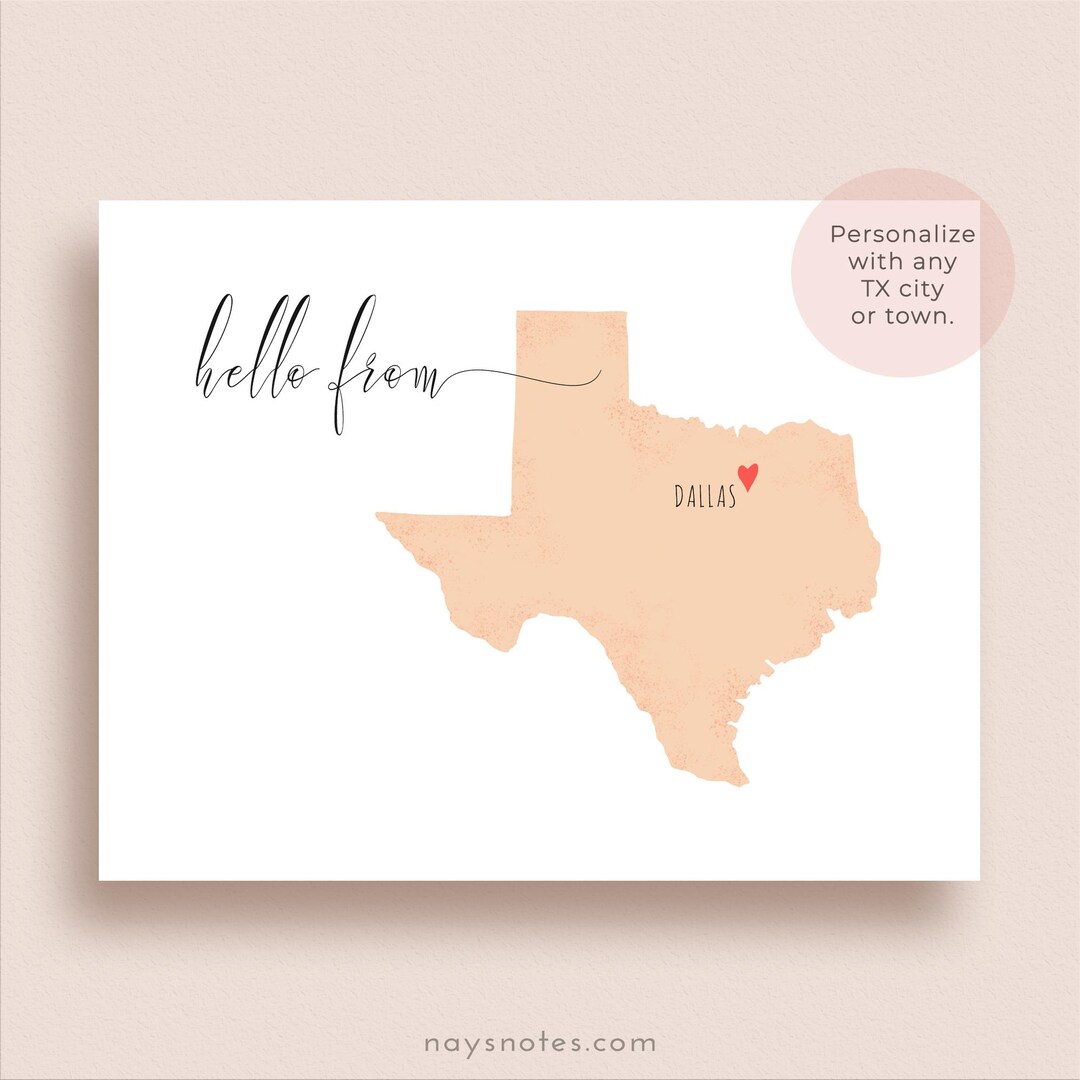 Texas Note Cards - Personalized State Map Stationery - Folded, Set of 8 ...