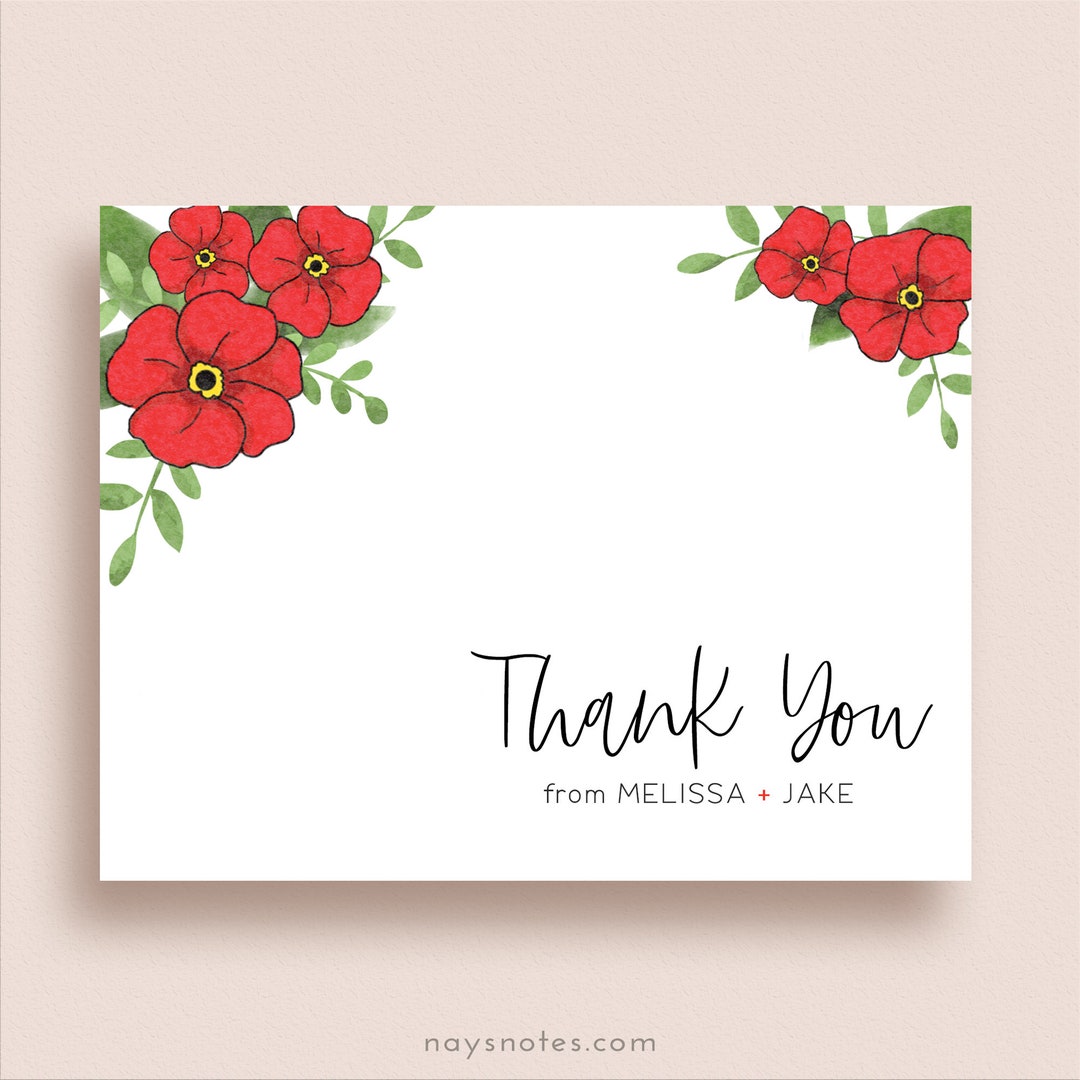 Poppy Note Cards Poppy Thank You Notes Folded Poppy Notes Personalized ...