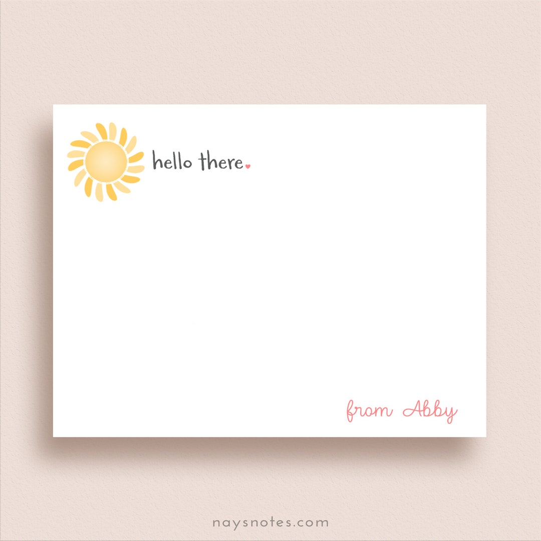 Sun Note Cards Flat Note Cards Personalized Sun Stationery Sunny Note ...