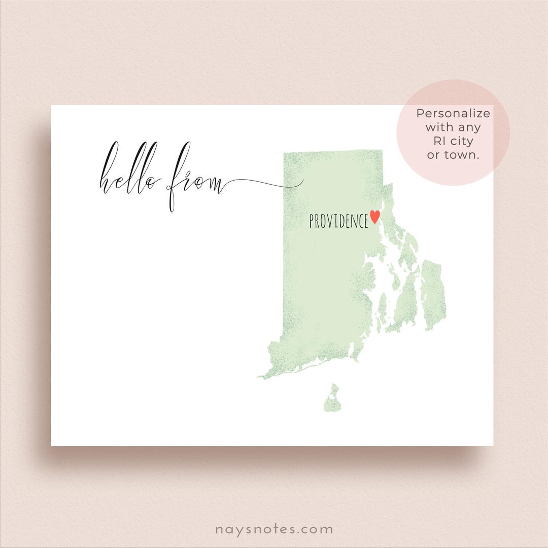 Rhode Island Note Cards - Personalized State Map Stationery - Folded ...