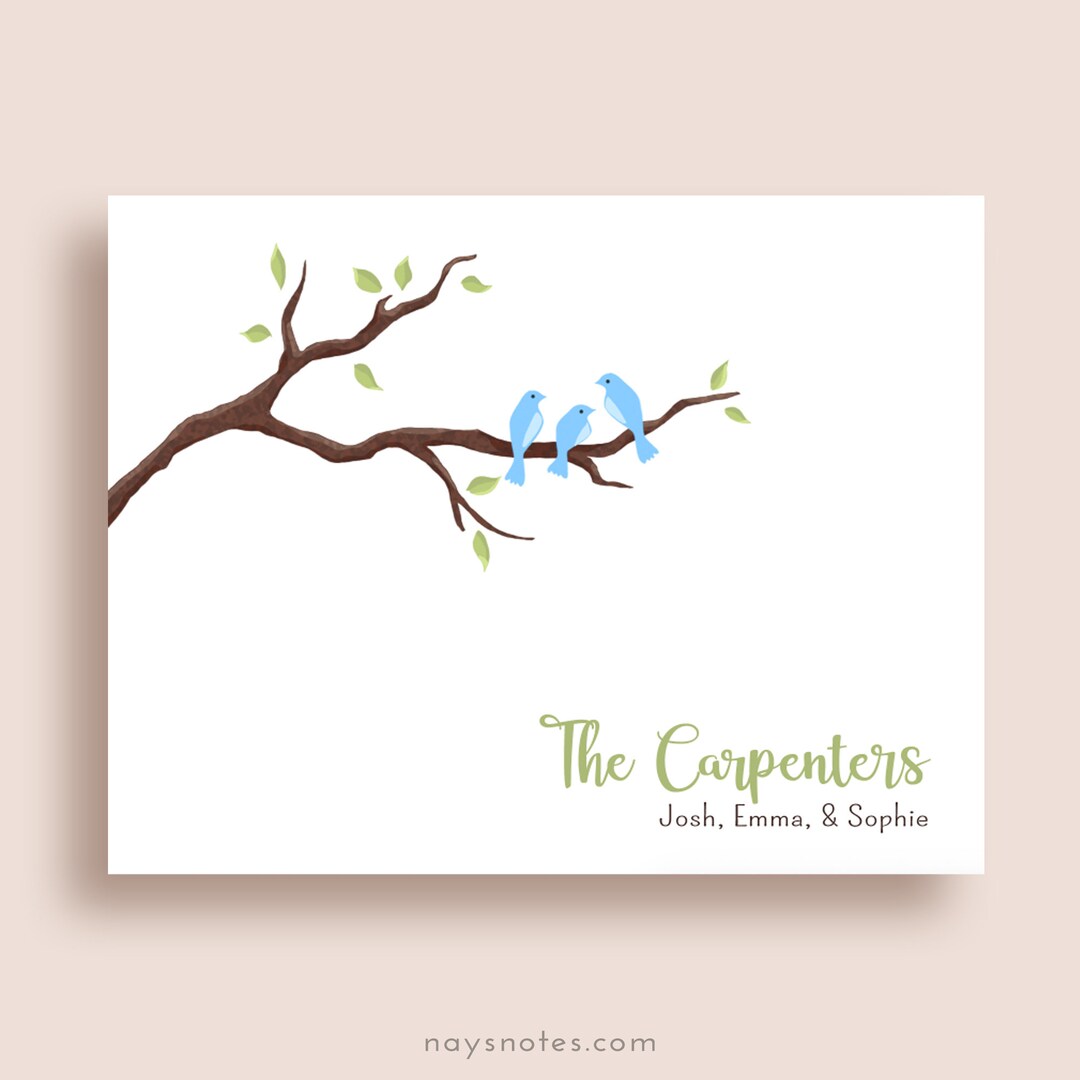 Bird Family Note Cards Bird Note Cards Personalized Family Stationery ...