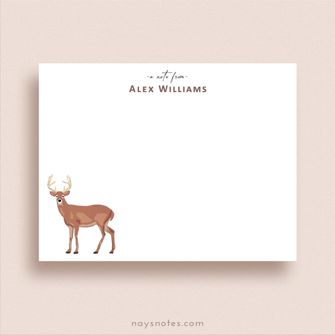 Deer Note Cards - Flat Note Card Set - Personalized Deer Stationery - Antler Note Cards - Custom ...