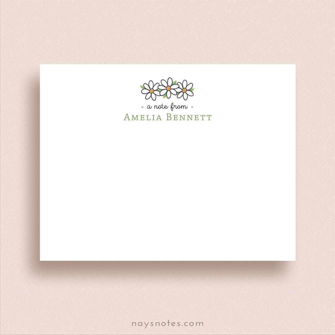 Daisy Note Cards - Flat Note Card Set - Personalized Daisy Stationery ...