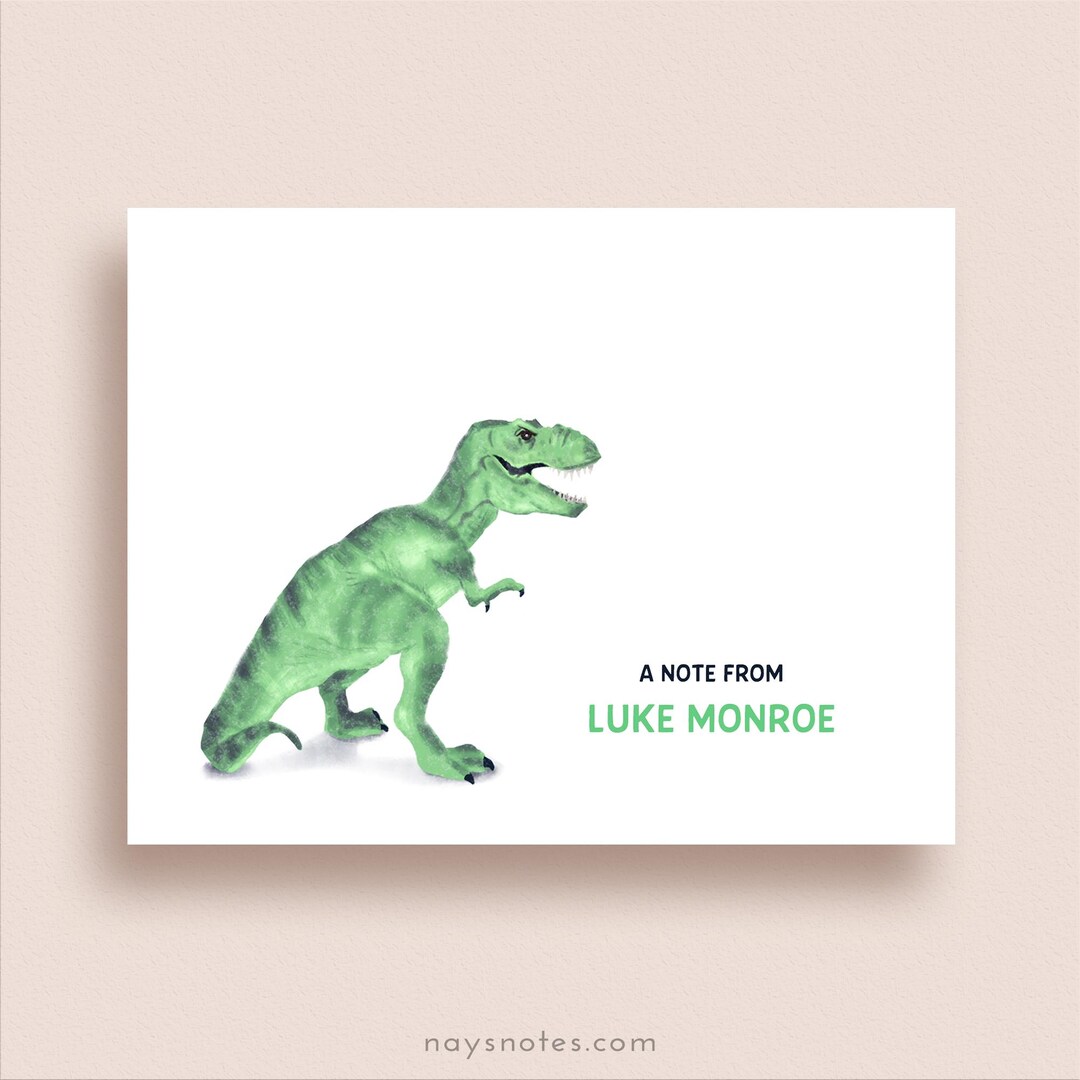 Personalized T-rex Stationery - Dino Note Cards - Folded, Set of 8 + - Etsy