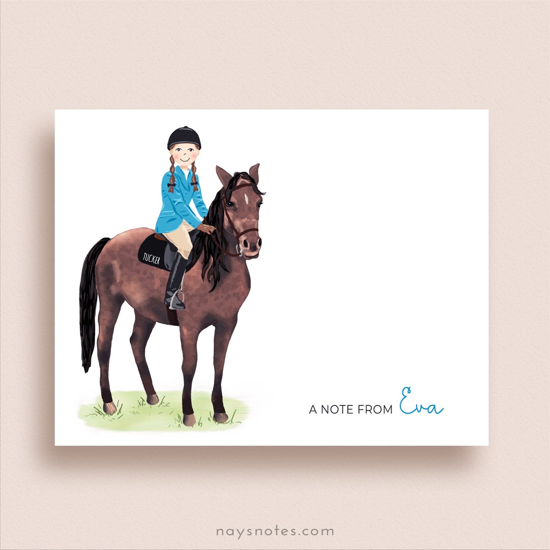 Horse and Rider Note Card Set Folded Note Cards Personalized Equestrian ...