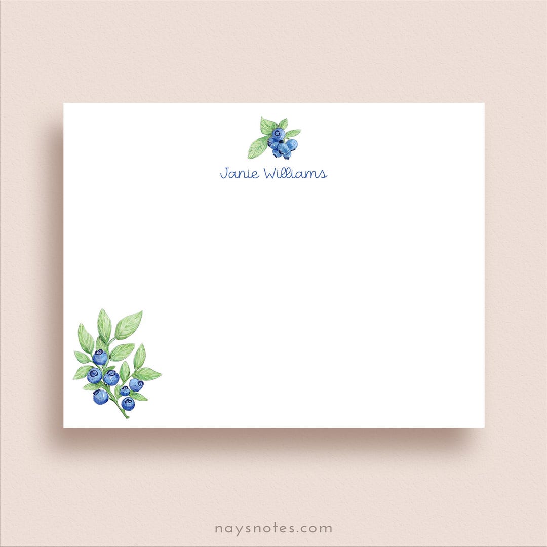 Blueberry Note Cards - Flat Note Card Set - Personalized Blueberry ...