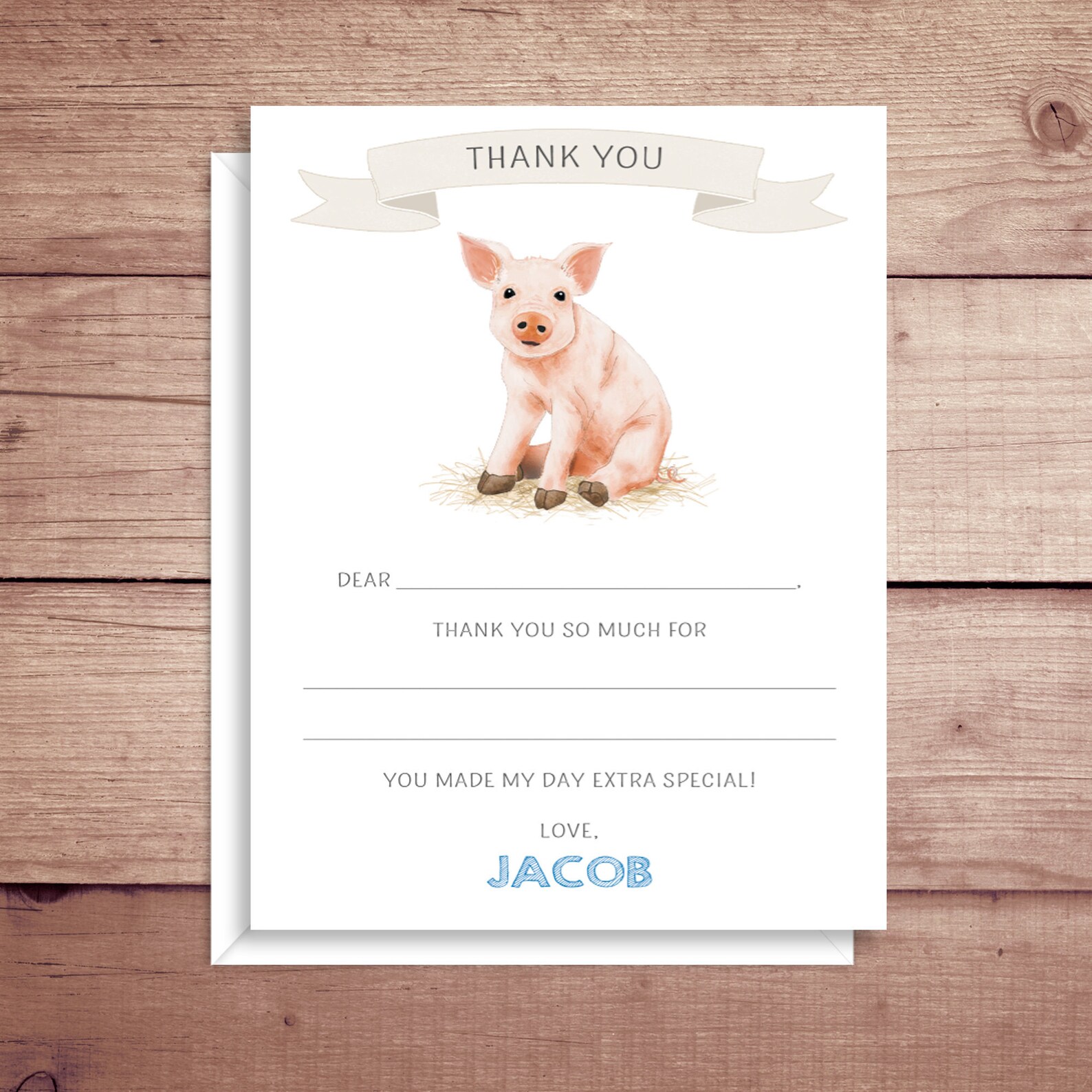 Pig Fill-in Thank You Notes Pig Flat Note Cards Pig Thank | Etsy