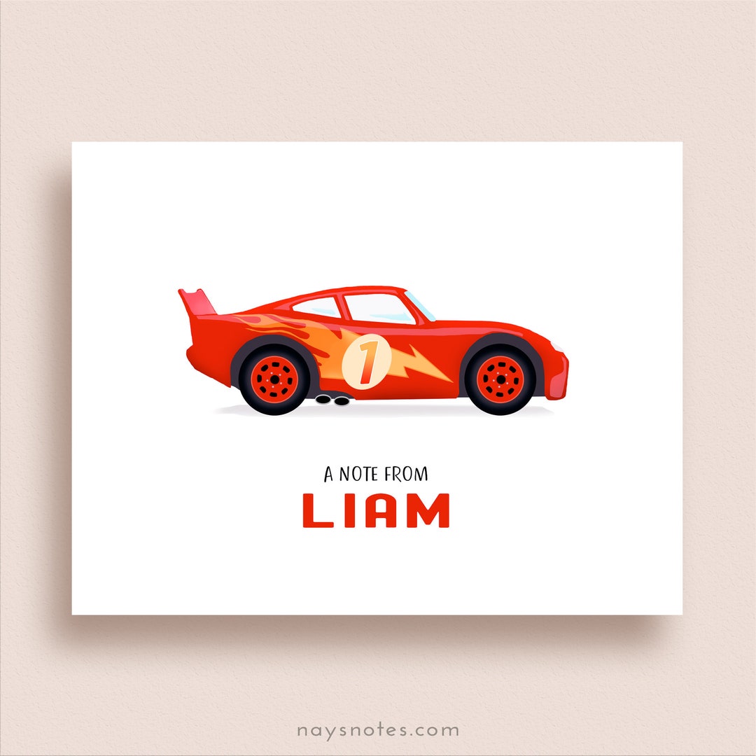 Race Car Note Cards - Folded Boys Note Cards - Personalized Race Car ...