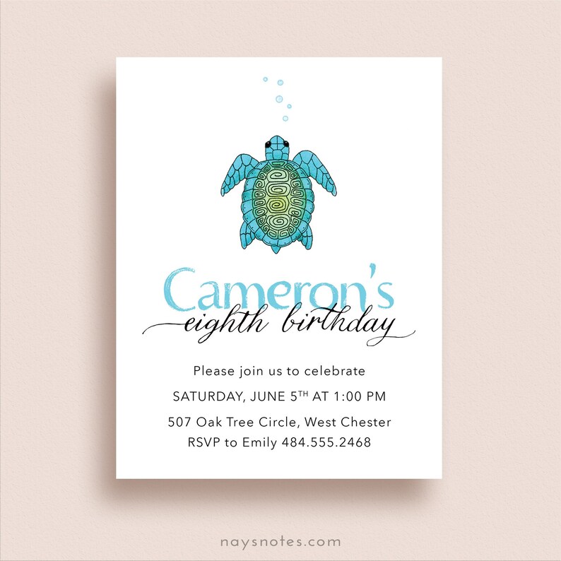 Sea Turtle Birthday Party Invitations Sea Turtle Invitations | Etsy
